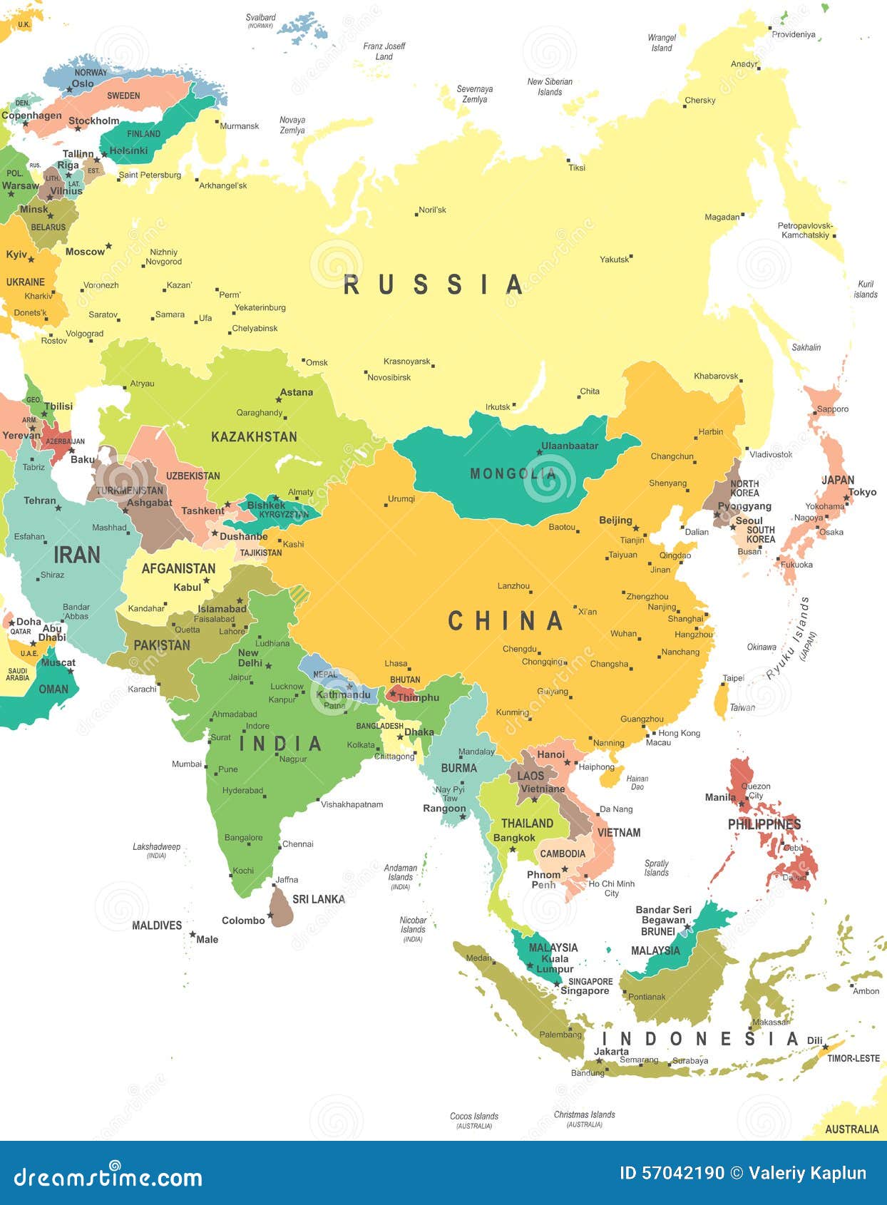 L'Asia - Mappa - Illustrazione Illustrazione Vettoriale - Illustrazione ...