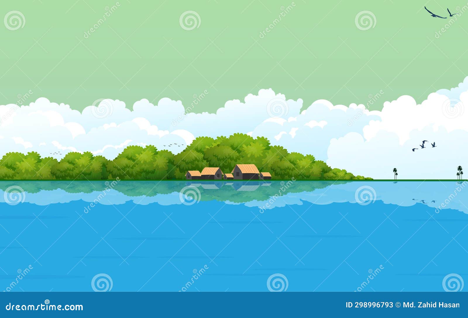 River Day Horizontal Banner Flat Cartoon Hand Drawn Templates ...