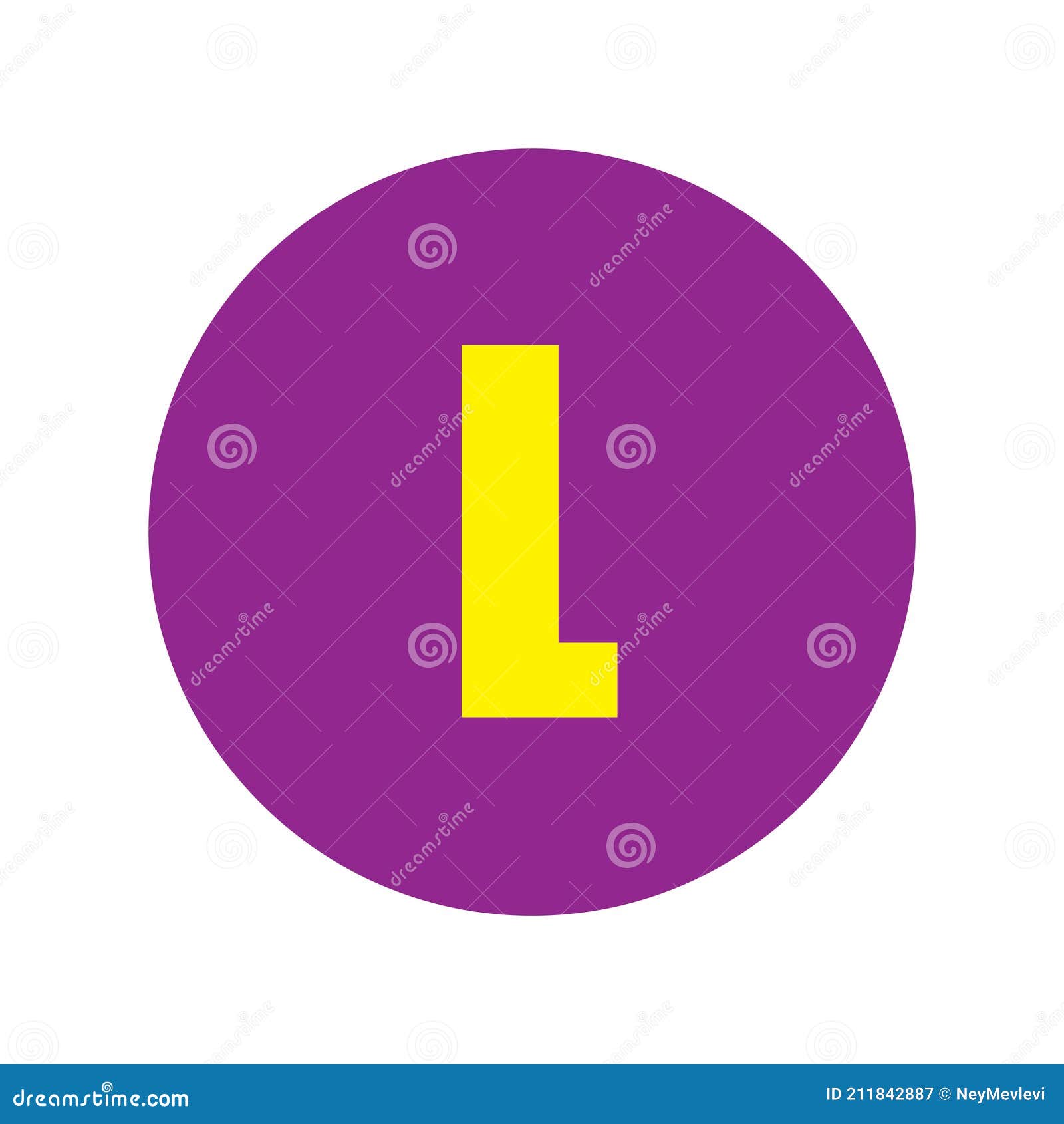 Letter L Logo Symbol with Yellow Impact Font in Purple Circle Stock ...