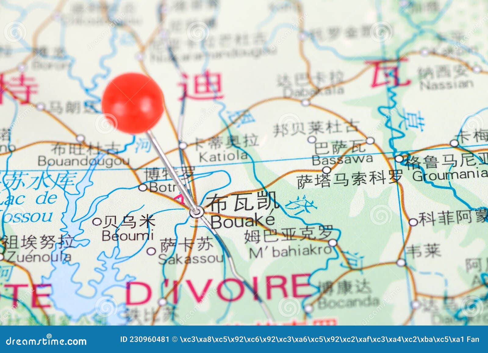 L'emplacement De La Ville De Bouak E Sur La Carte Image stock - Image ...