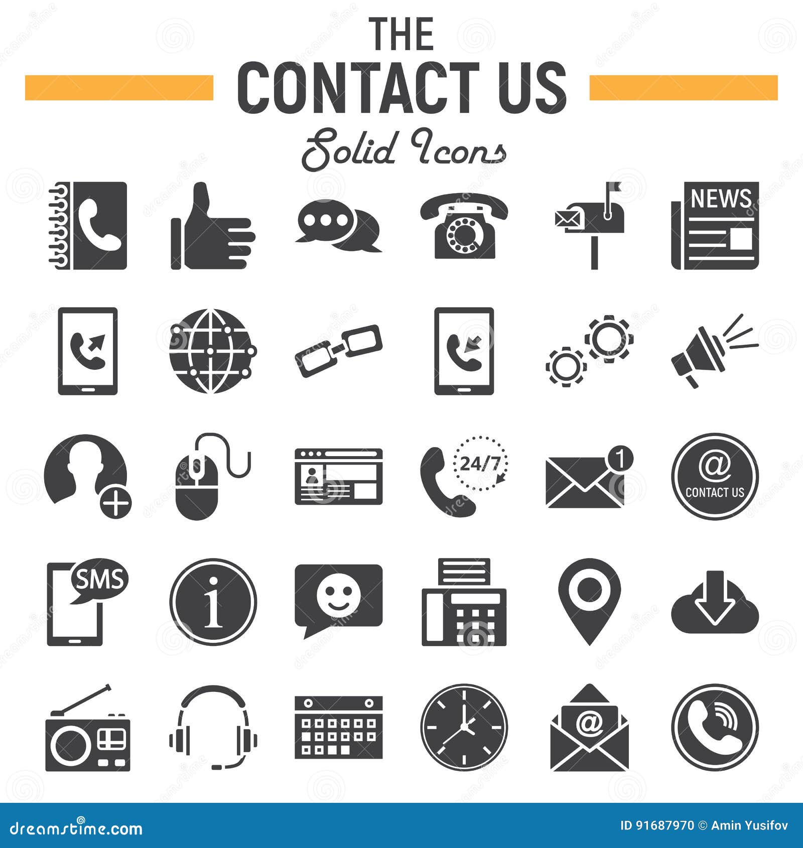 L'ensemble Solide D'icône De Contactez-nous, Bouton De Web Signe ...