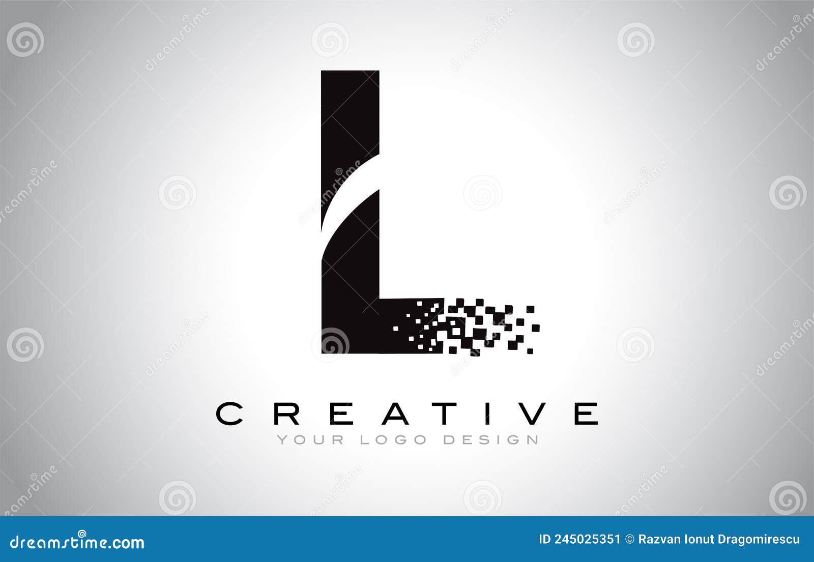 L Initial Letter Logo Design with Digital Pixels in Black and White ...