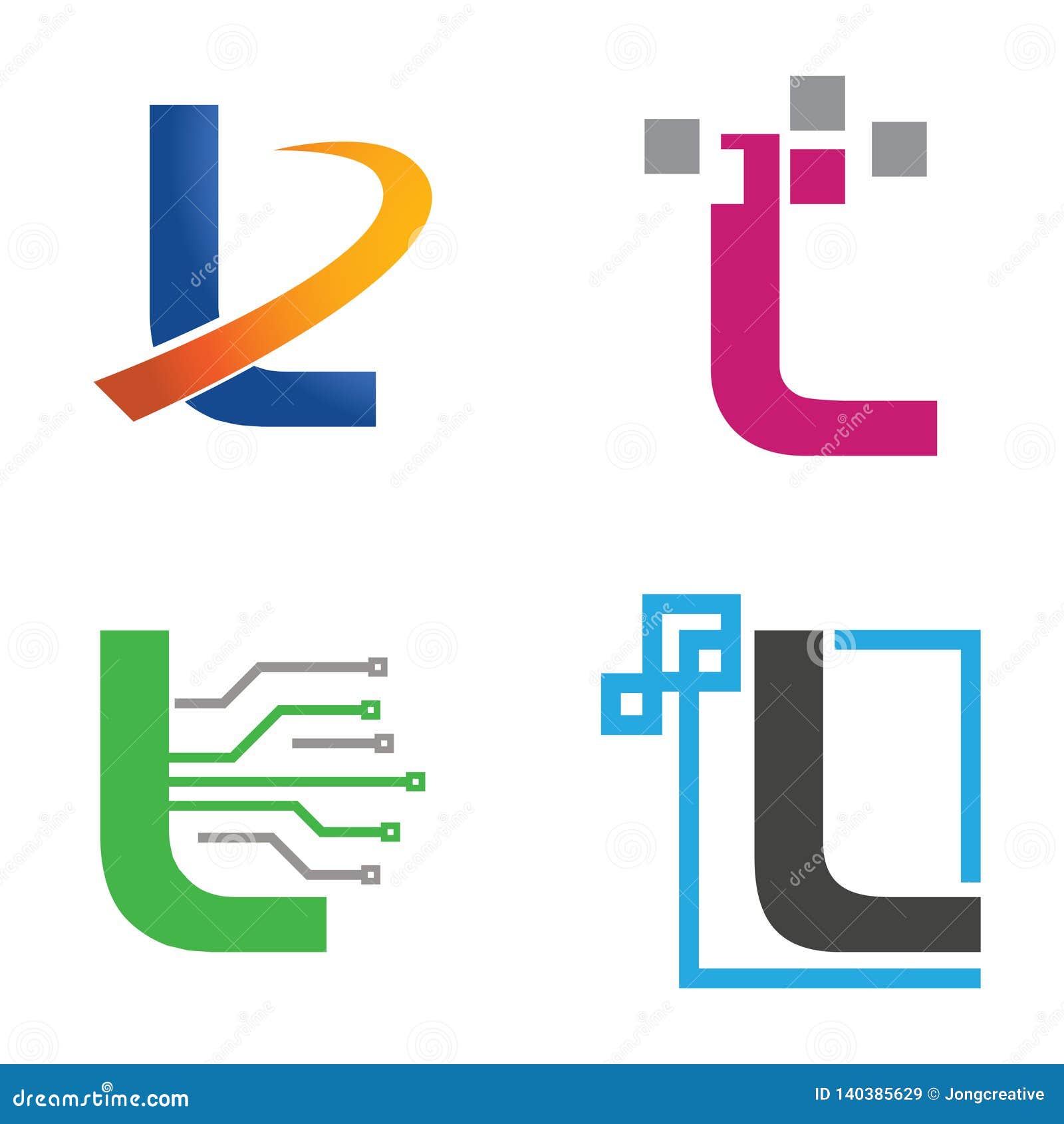 L Initial Letter Technology and Internet Symbol Logo Collection Stock ...