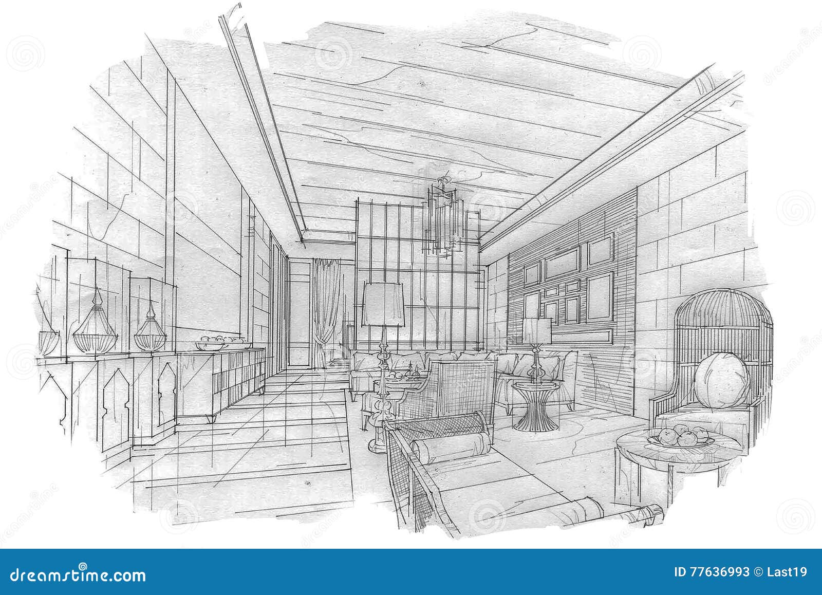 L'interno Di Schizzo Barra Il Salone, Interior Design in Bianco E Nero ...