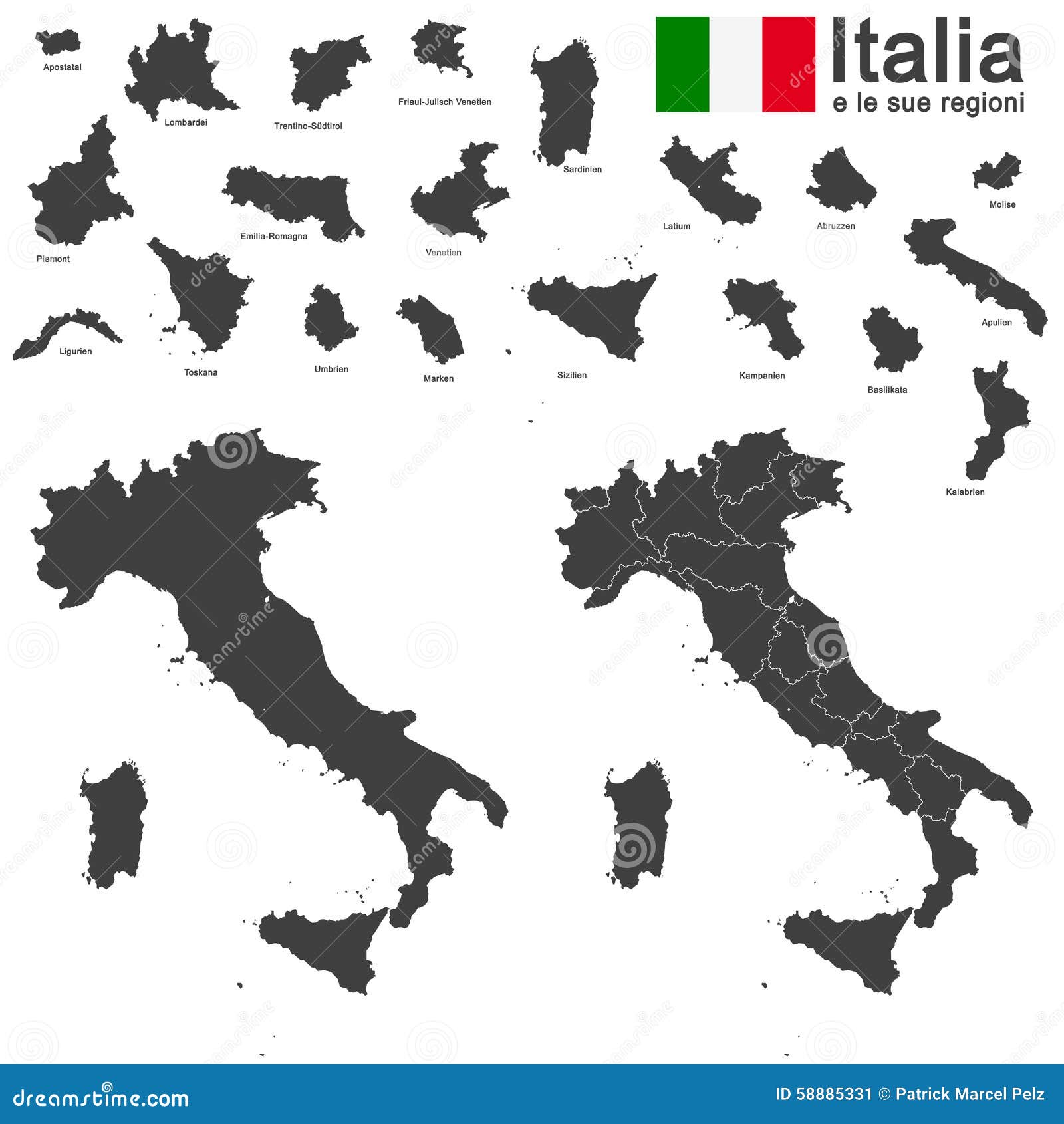L'Italia e regioni illustrazione vettoriale. Illustrazione di profilo ...