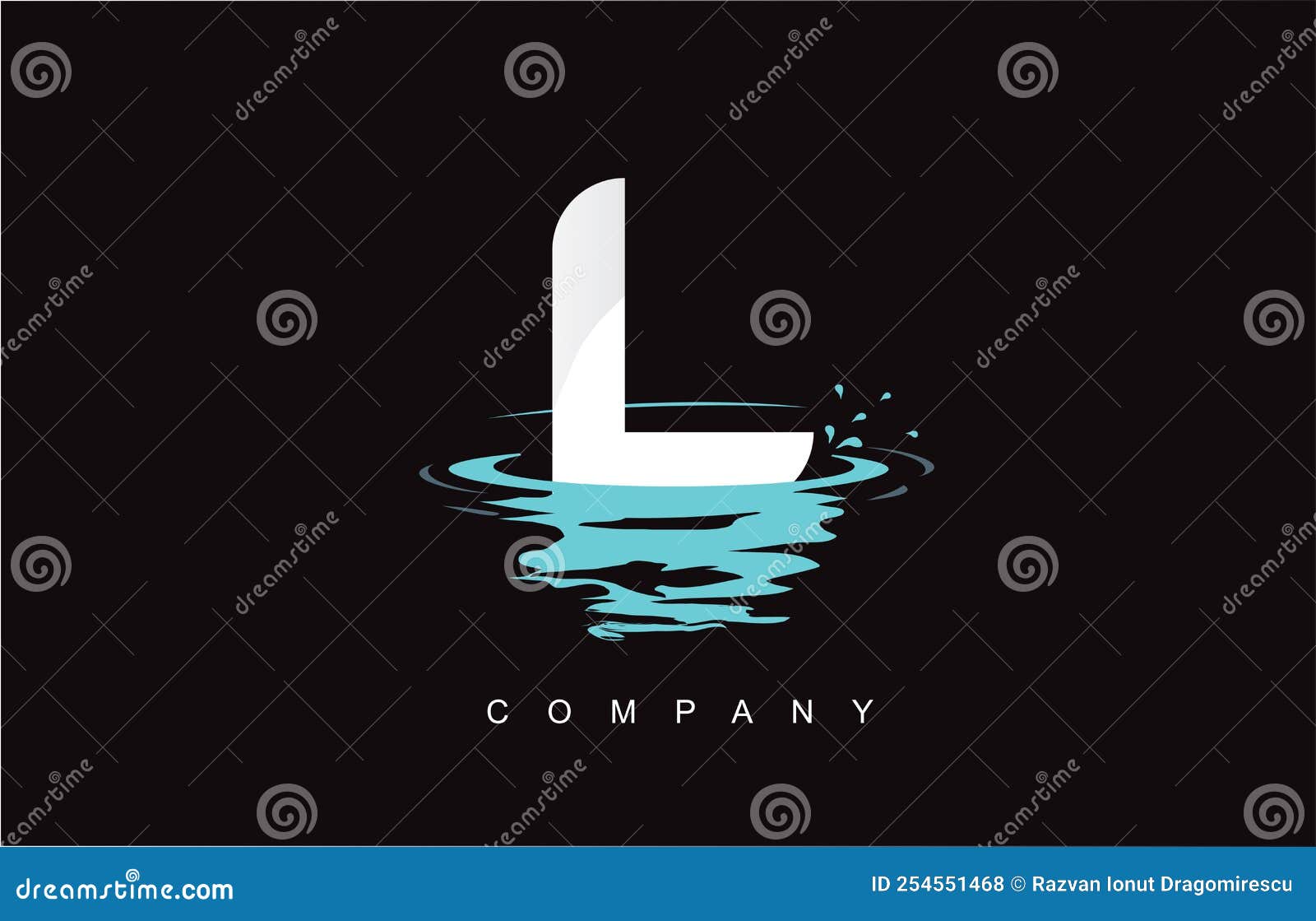L Letter Logo Design with Water Splash Ripples Drops Reflection Stock ...