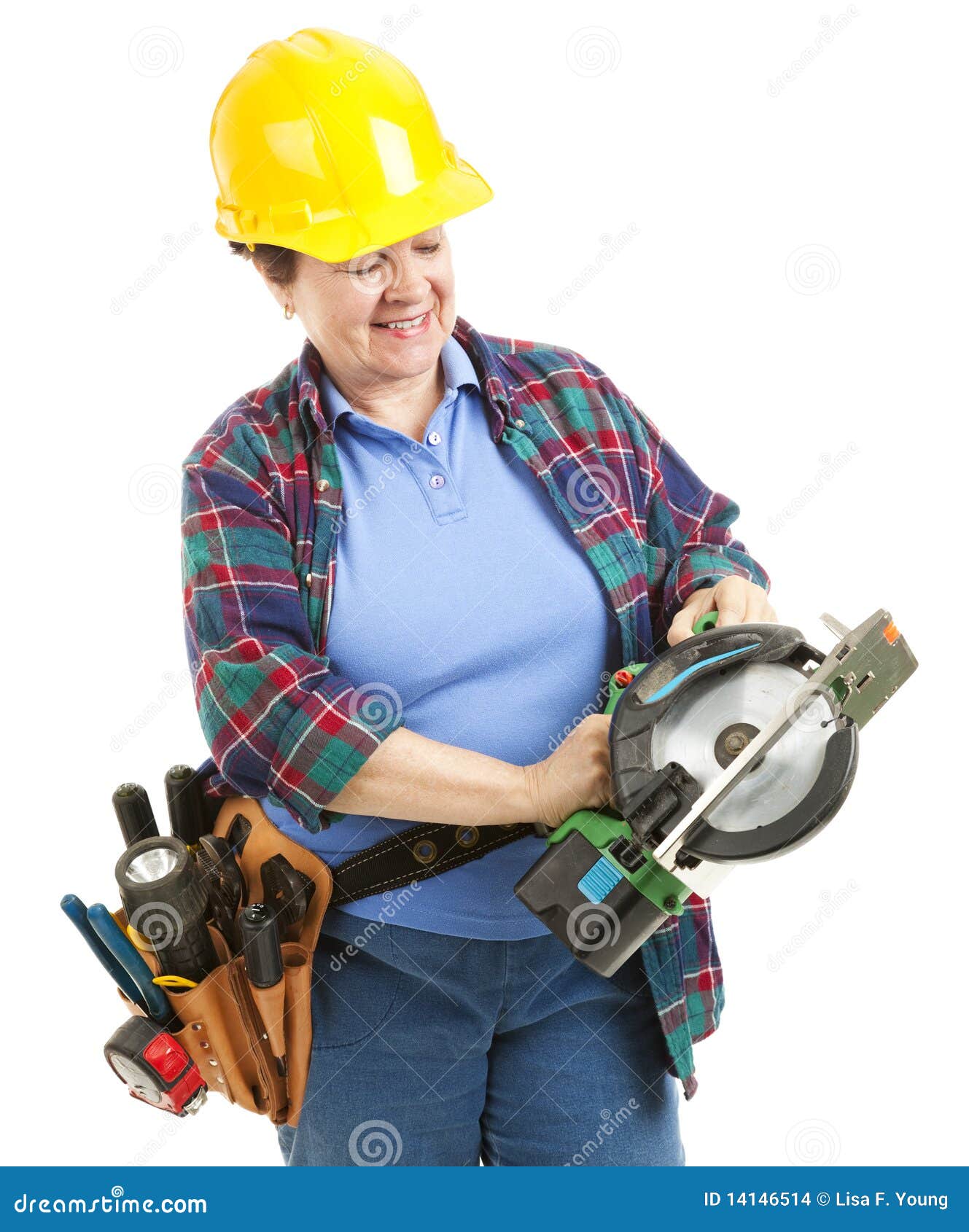 L'operaio Con Circolare Ha Veduto Fotografia Stock - Immagine di ...