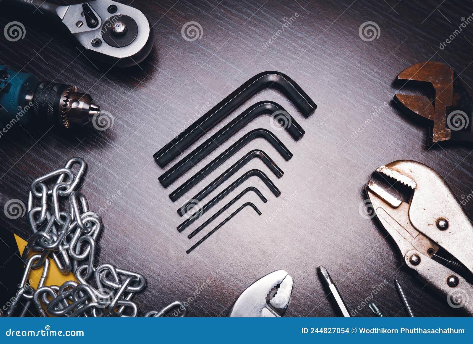 L Shape Hexagon Tools Set on the Hardwood Table Middle Stock Photo ...