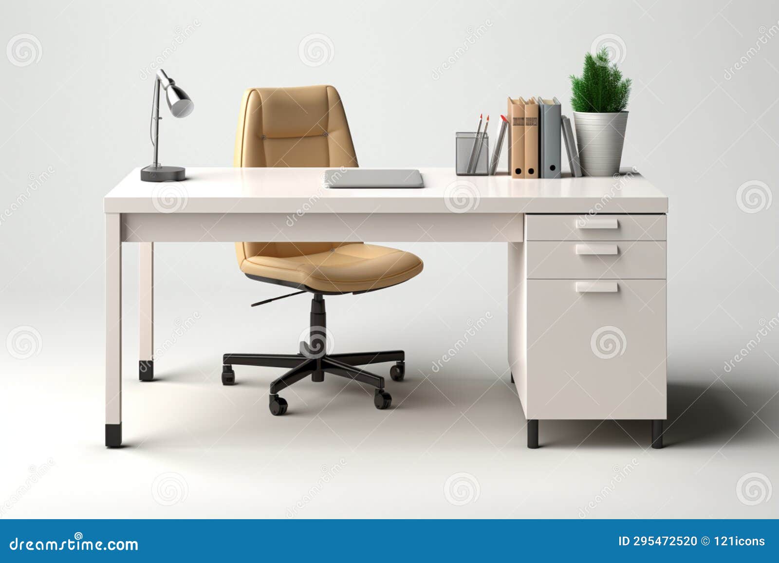 L Shaped Desk on White Background Stock Illustration - Illustration of ...