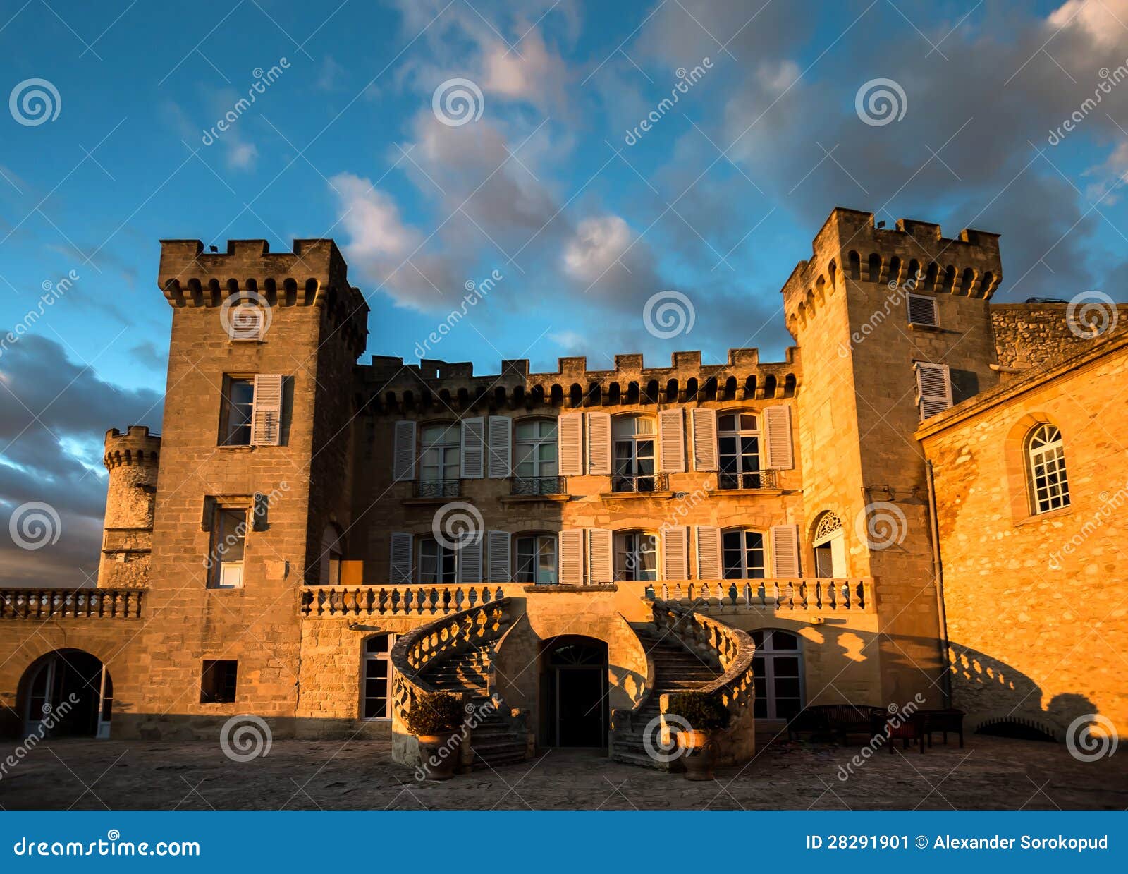 La Barben Medieval Castle on Sunset Stock Image - Image of medieval ...