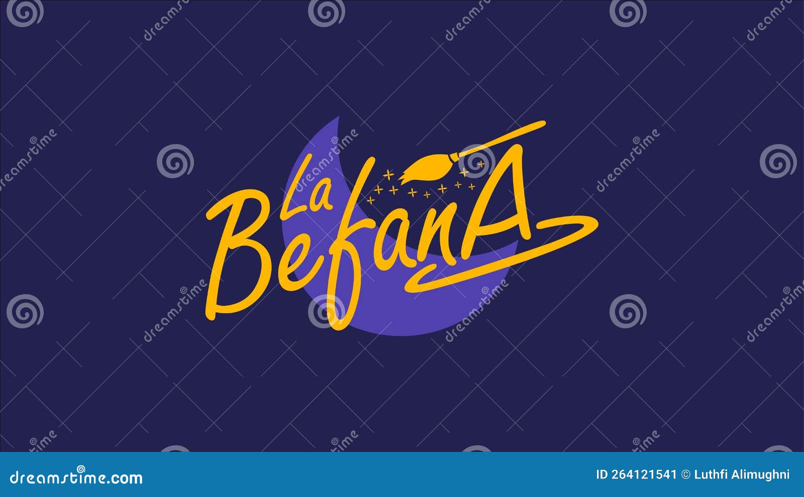 La Befana Lettering With Moon And Broom Image Background Cartoon Vector ...