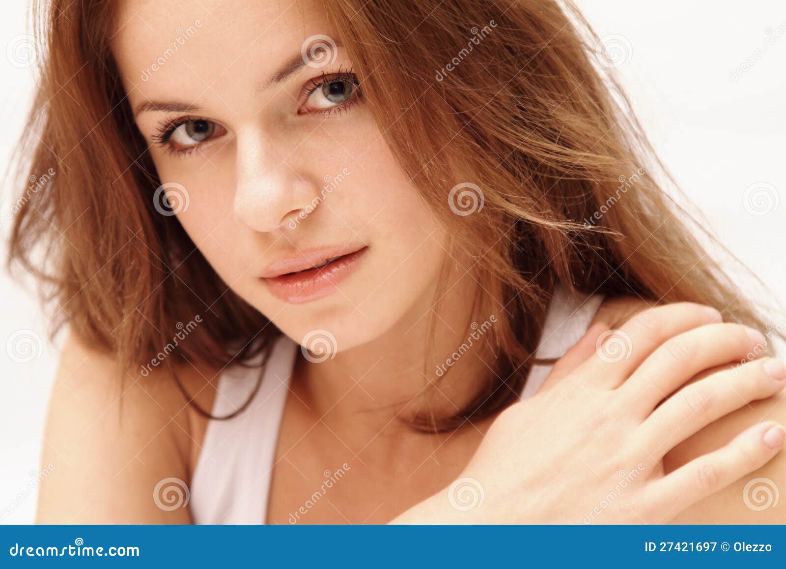 La Belle Fille De Sourire A Tiré Sur Un Fond Blanc Image Stock Image