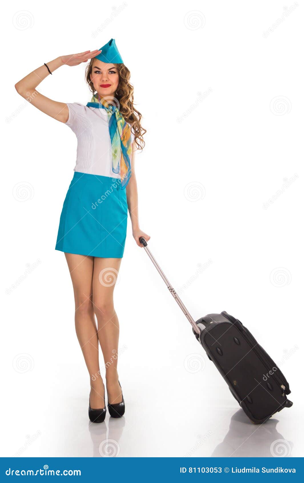 La Belle Hôtesse Tient Des Bagages Image stock - Image du mince ...