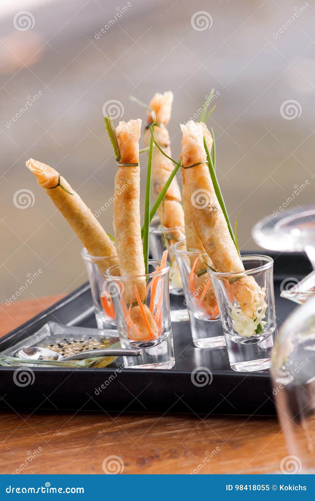 A La Carte Designed Crispy Deep-fried Spring Roll in Mini Glas Stock ...