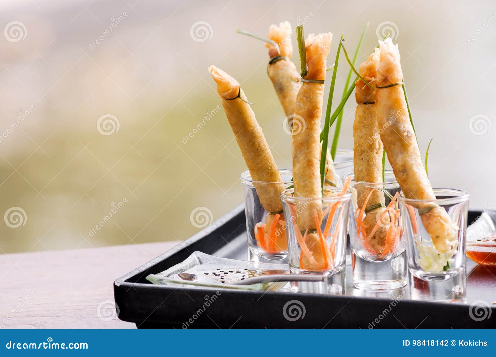 A La Carte Designed Crispy Deep-fried Spring Roll in Mini Glas Stock ...