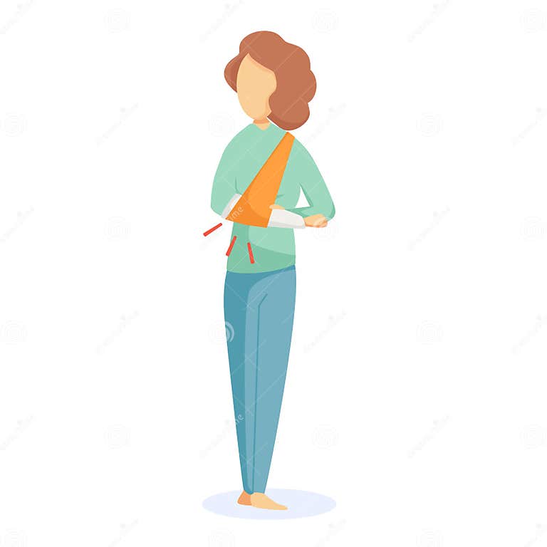 La Chica Tiene Una Escayola En Su Brazo. Fractura. Ilustración De ... La Chica Tiene Una Escayola En Su Brazo. Fractura. Ilustración De ...