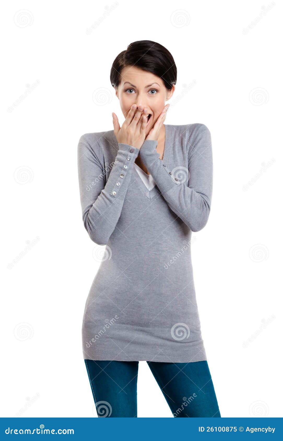 La Donna Copre La Sua Bocca Di Mano Immagine Stock - Immagine di ...