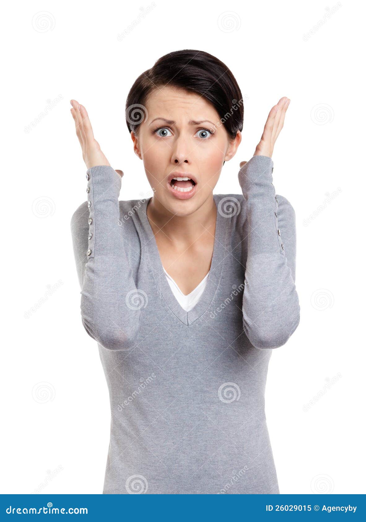 La Donna Perplessa Mette Le Sue Mani Sulla Testa Immagine Stock ...