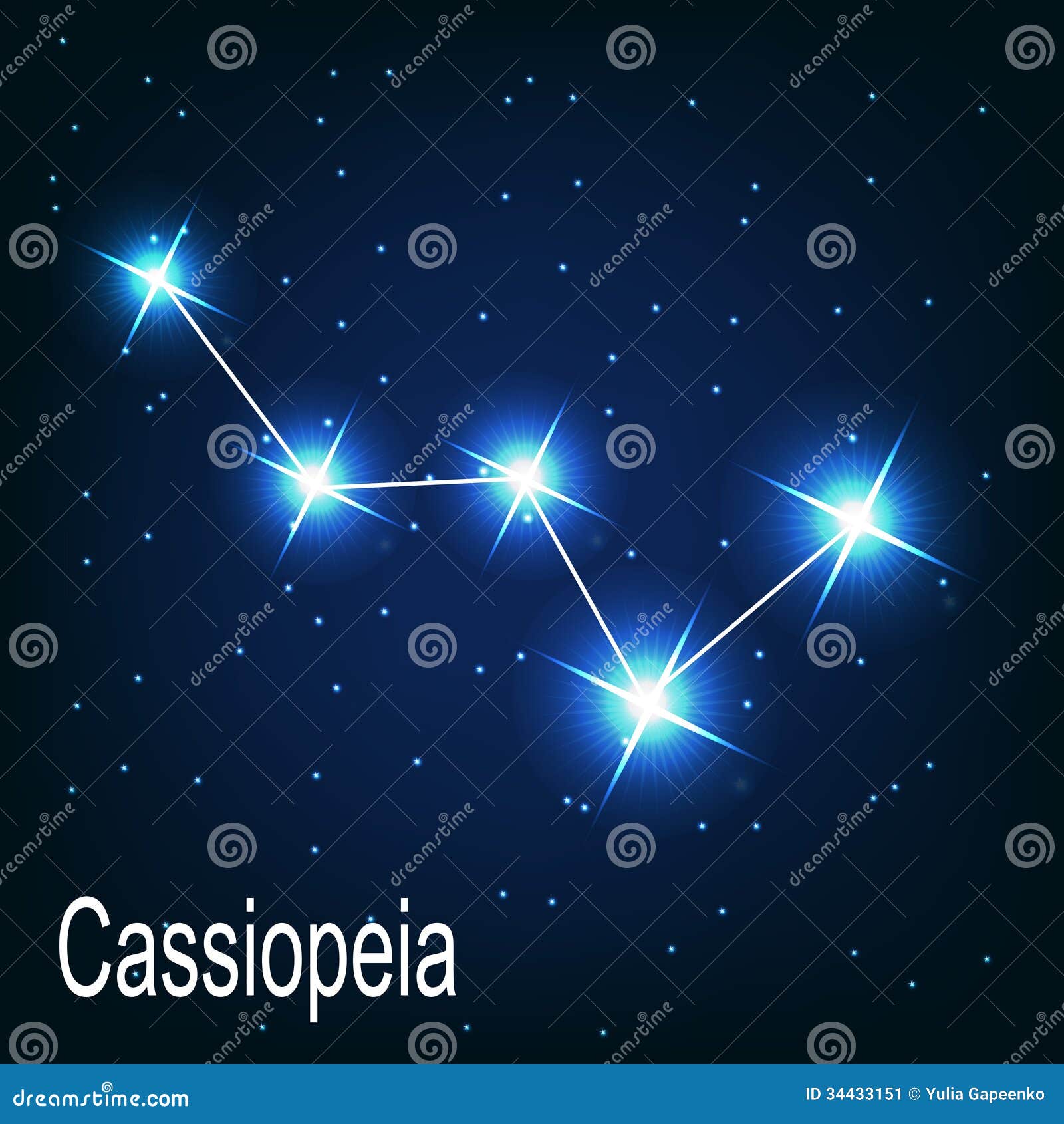 La Estrella Del Cassiopeia De La Constelación En La Noche Ilustración