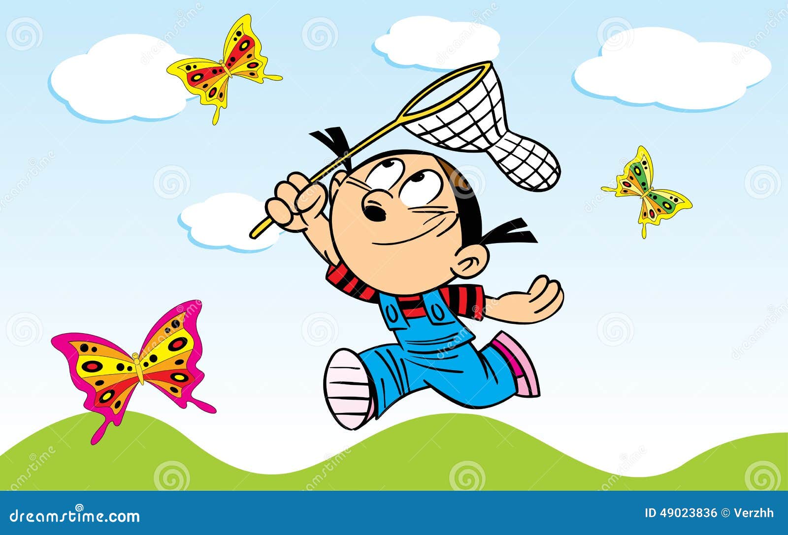 La Fille Attrape Des Papillons Illustration de Vecteur - Illustration ...