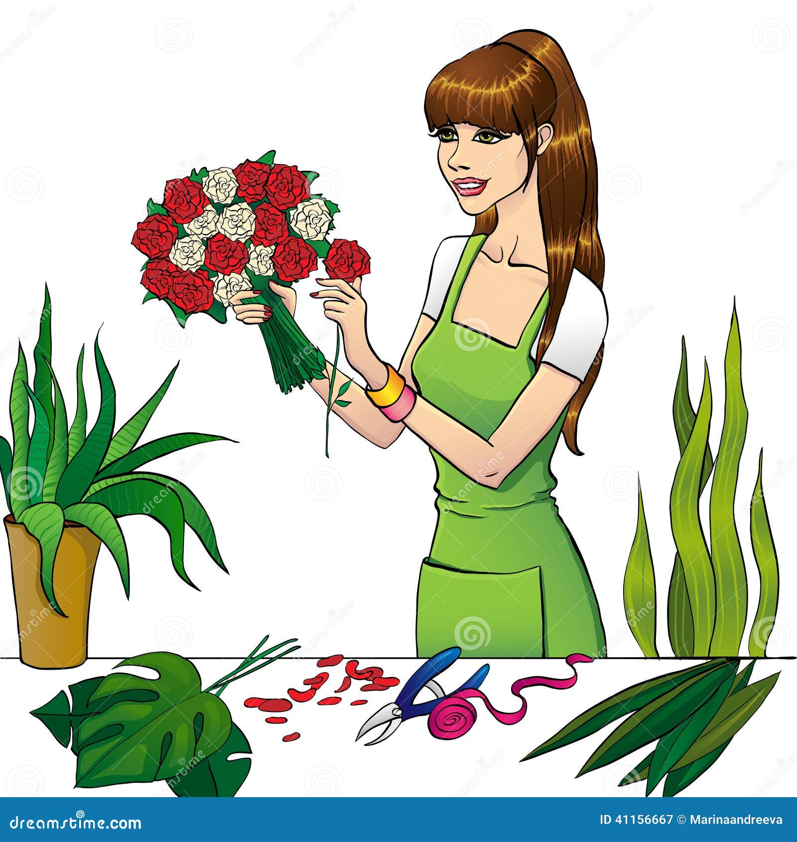 La fille de fleuriste illustration de vecteur. Illustration du dame ...