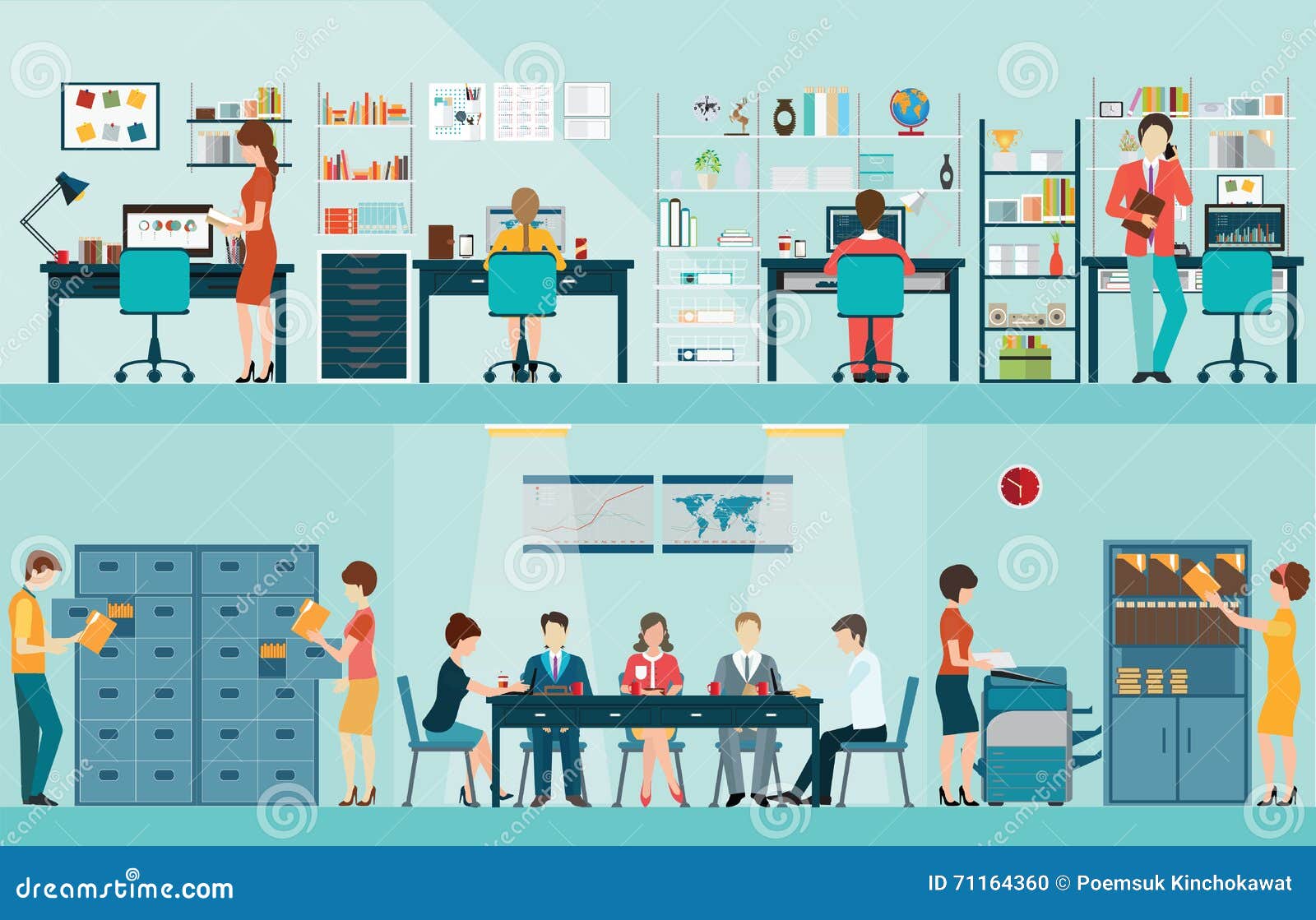 La Gente Dell'ufficio Con La Scrivania Illustrazione Vettoriale ...