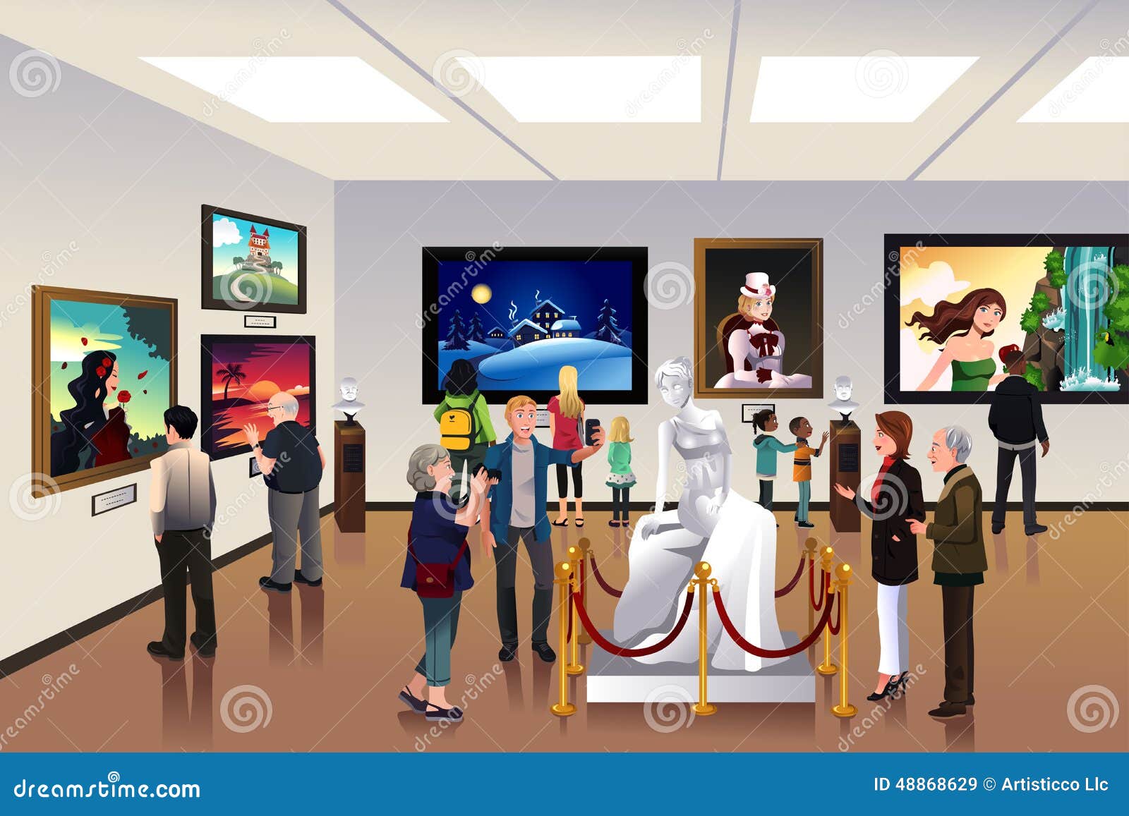 La gente dentro un museo illustrazione vettoriale. Illustrazione di ...