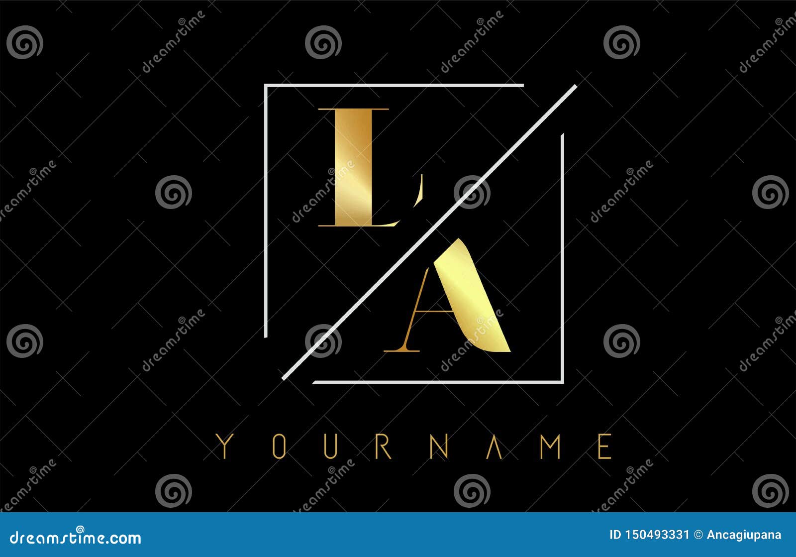 LA Golden Letter Logo with Cutted and Intersected Design Stock Vector ...