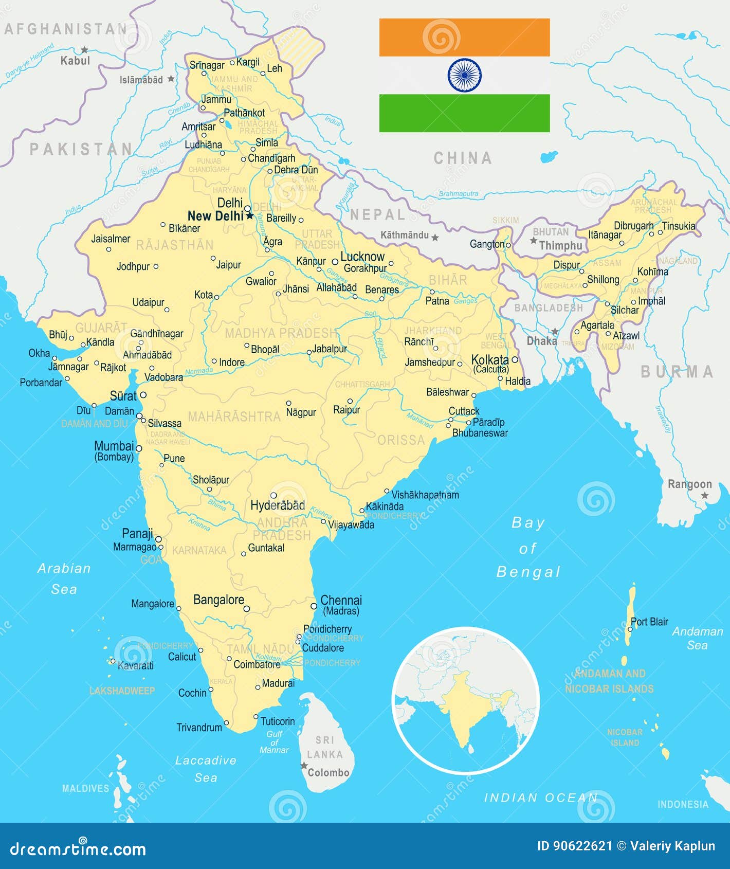 La India - Mapa Y Bandera - Ejemplo Stock de ilustración - Ilustración ...