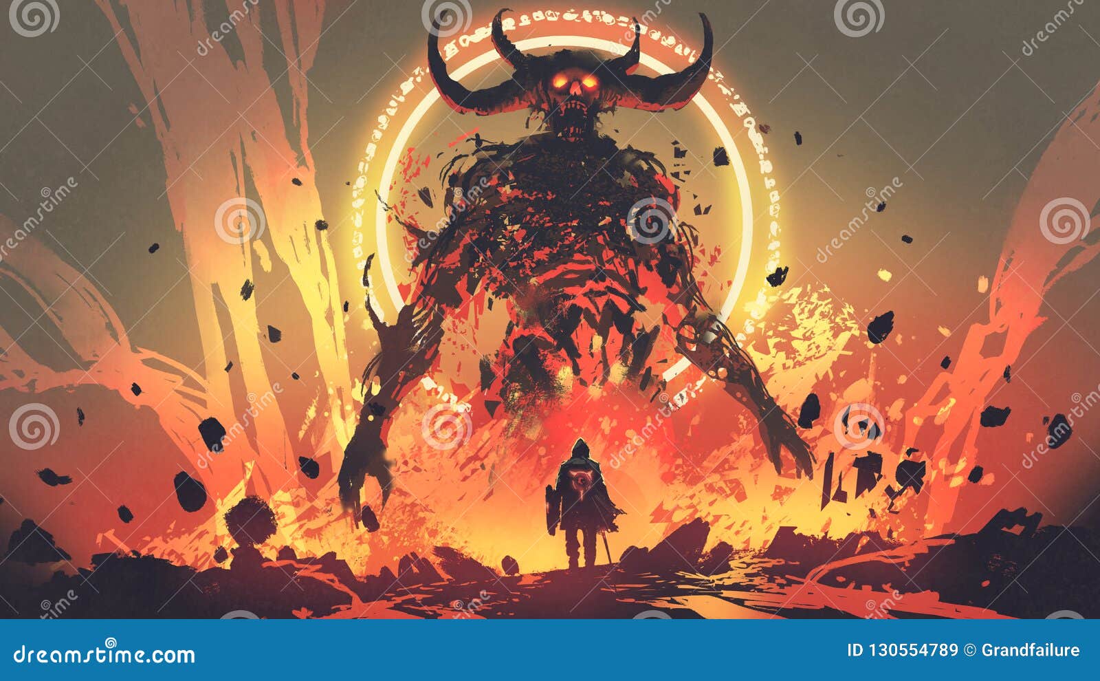 La Lotta Del Capo Con Il Demone Della Lava Illustrazione di Stock ...