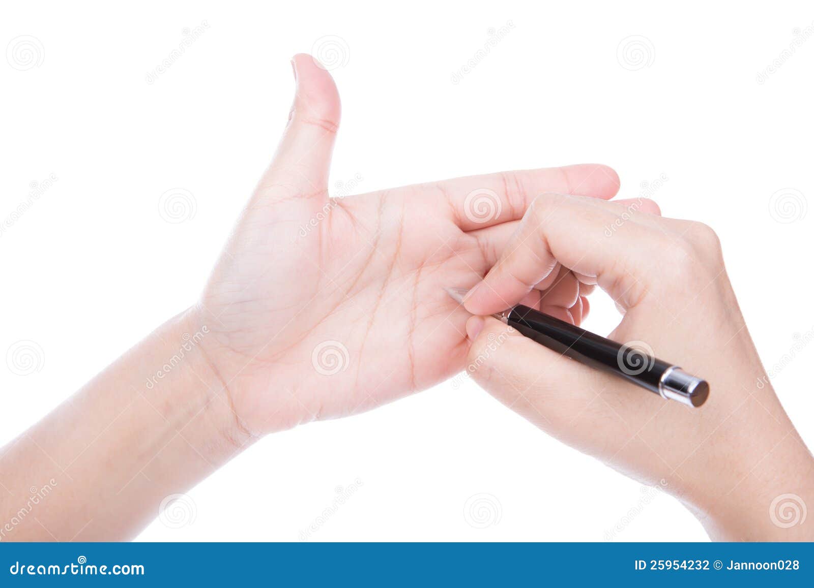 La Mano Con La Penna Scrive Qualcosa Sulla Propria Mano. Fotografia ...