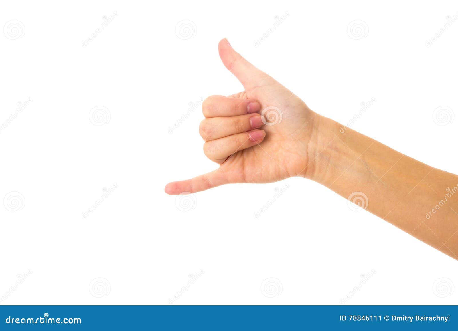 La Mano Della Donna Che Mostra Pollice E Mignolo Immagine Stock ...