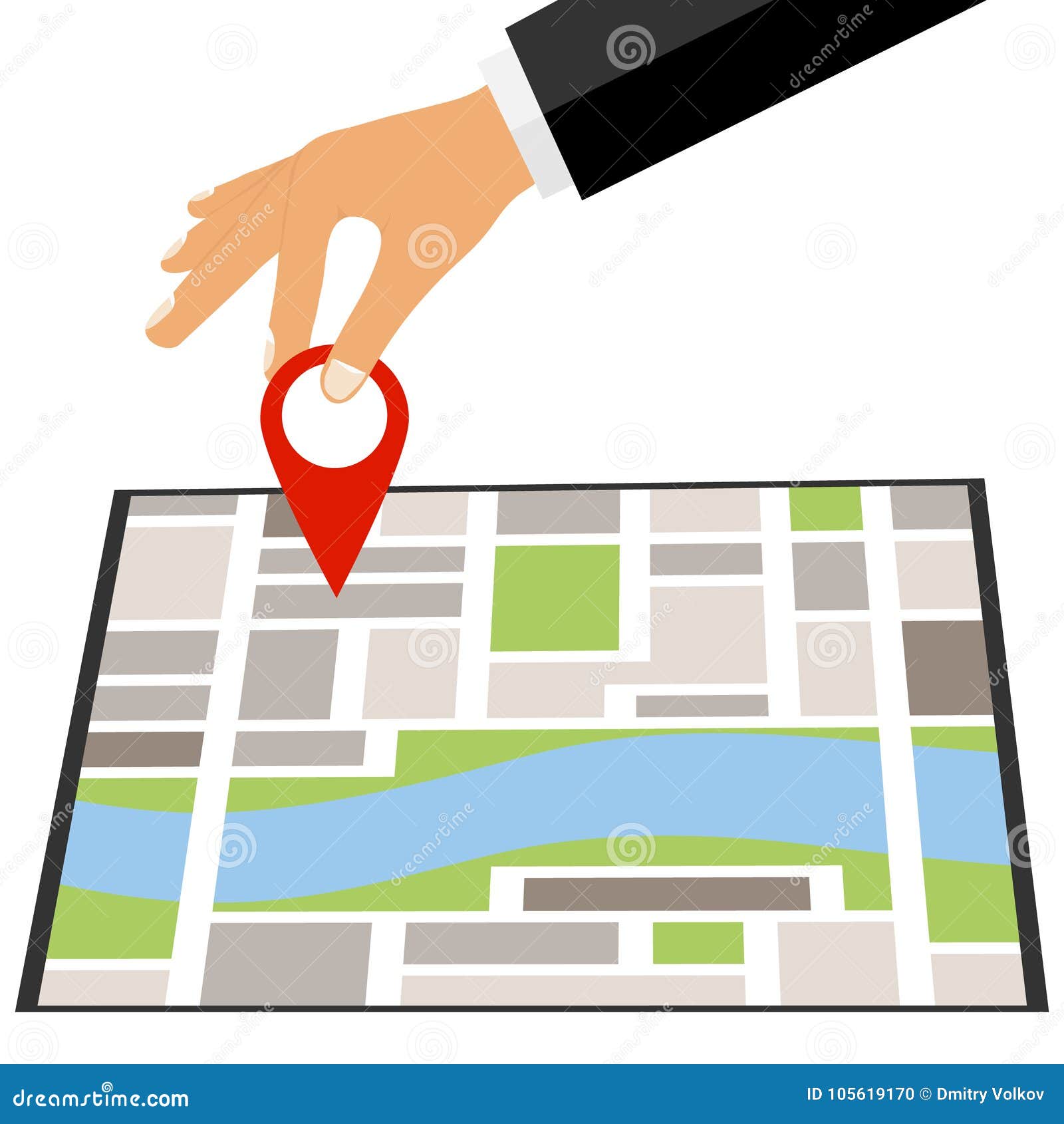 La Mano Pone Una Marca En Mapa Ponga Una Marca En El Mapa Ilustración ...