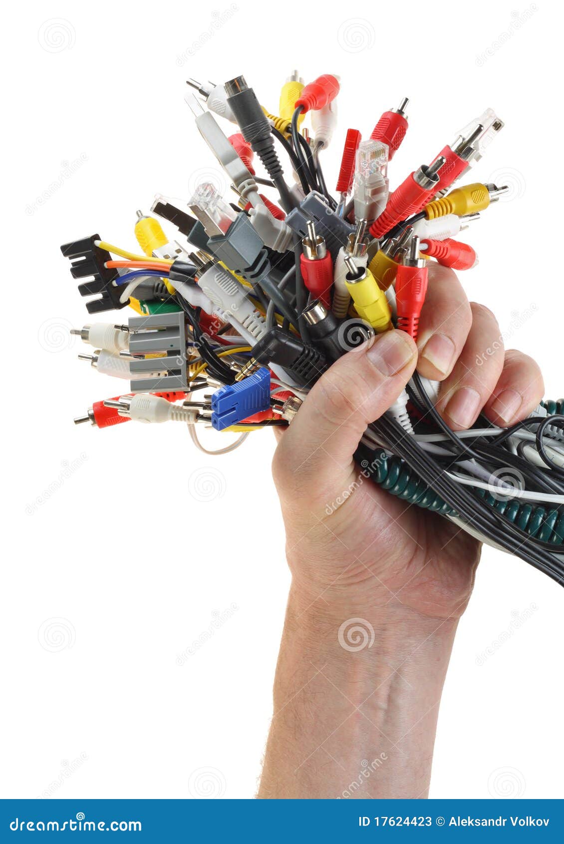 La Mano Sostiene El Conjunto De Cables Con Los Conectores Imagen de ...