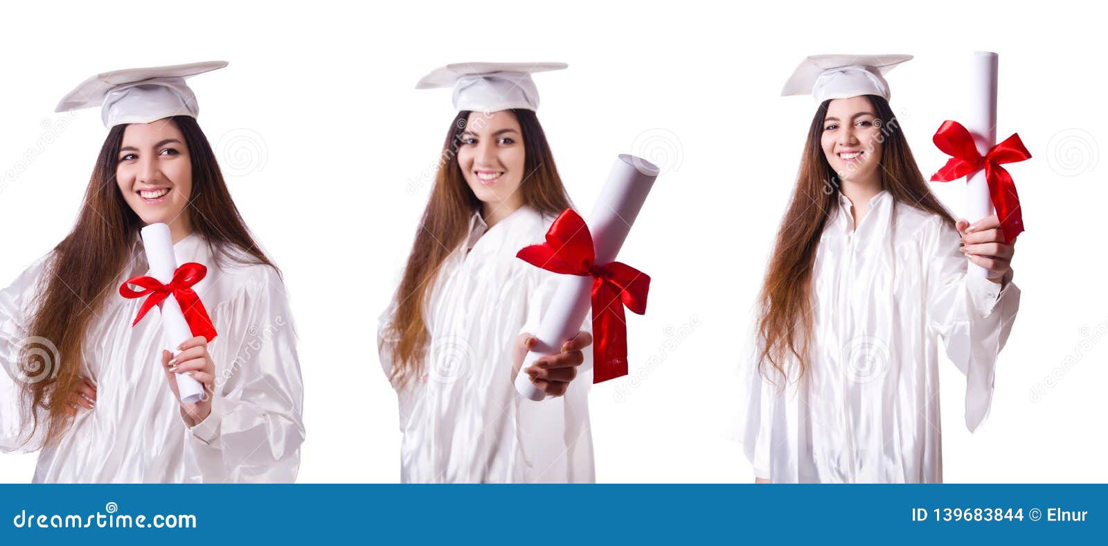 La Muchacha Graduada Con El Diploma Aislado En Blanco Foto de archivo ...