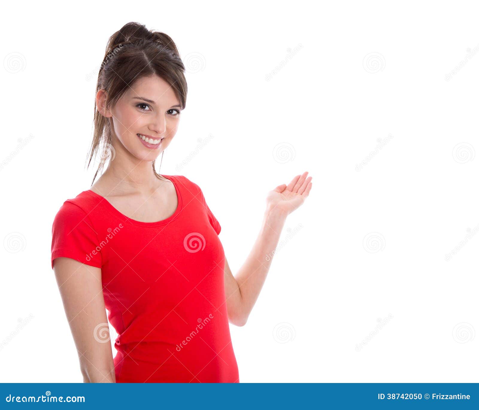 La Mujer Joven Aislada Está Presentando Con Su Mano. Foto de archivo ...