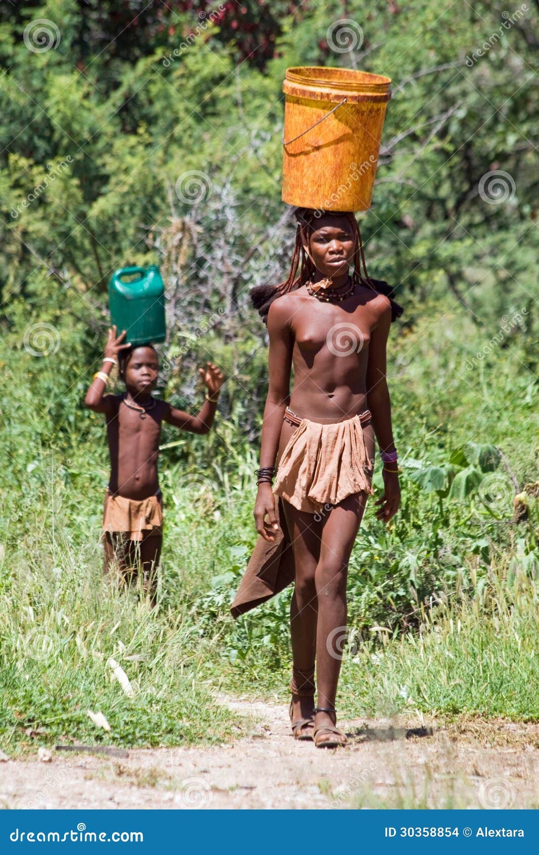 La Mujer Joven De Himba Lleva Un Cubo Imagen De Archivo Editorial