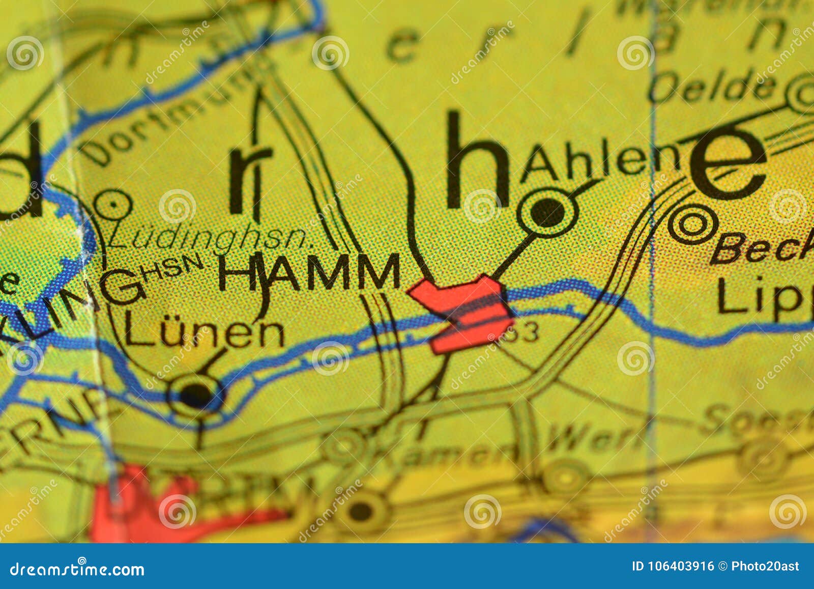 La palabra HAMM en el mapa foto de archivo. Imagen de macro - 106403916