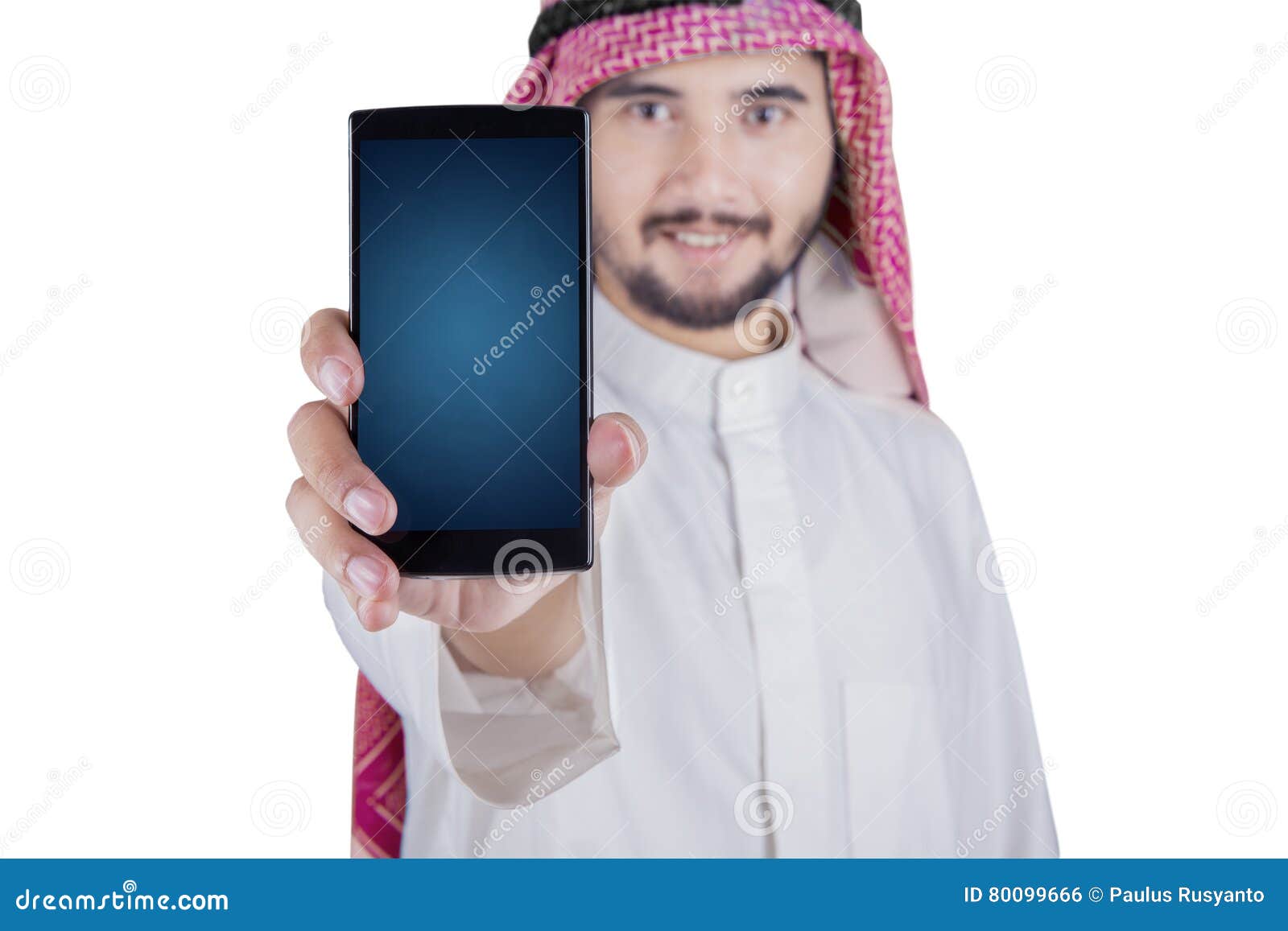 La Persona Araba Mostra Il Cellulare in Studio Fotografia Stock ...