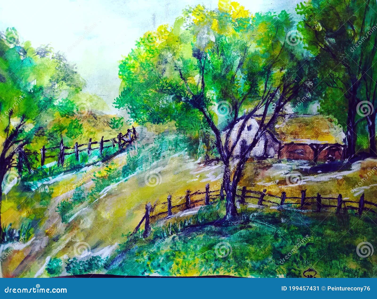 La Petite Cabane Acrylic Painting Stock Illustration - Illustration of ...