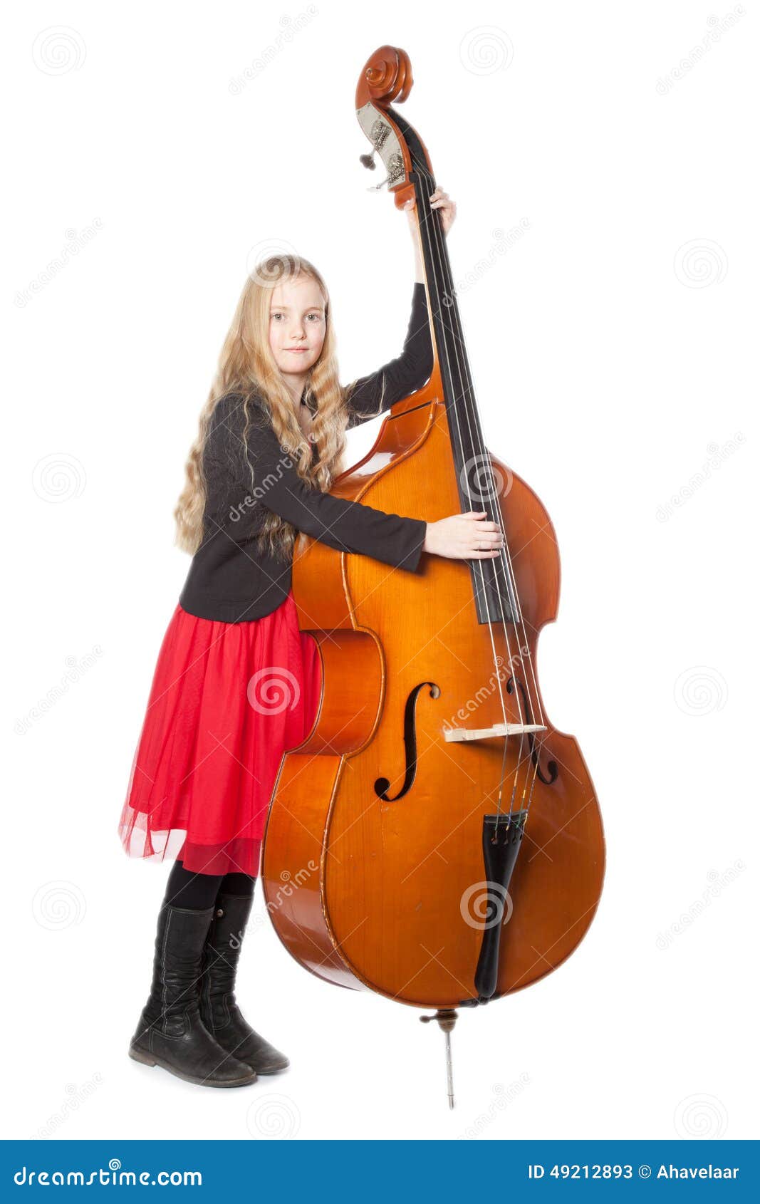 La Ragazza Gioca Il Contrabbasso in Studio Immagine Stock - Immagine di ...