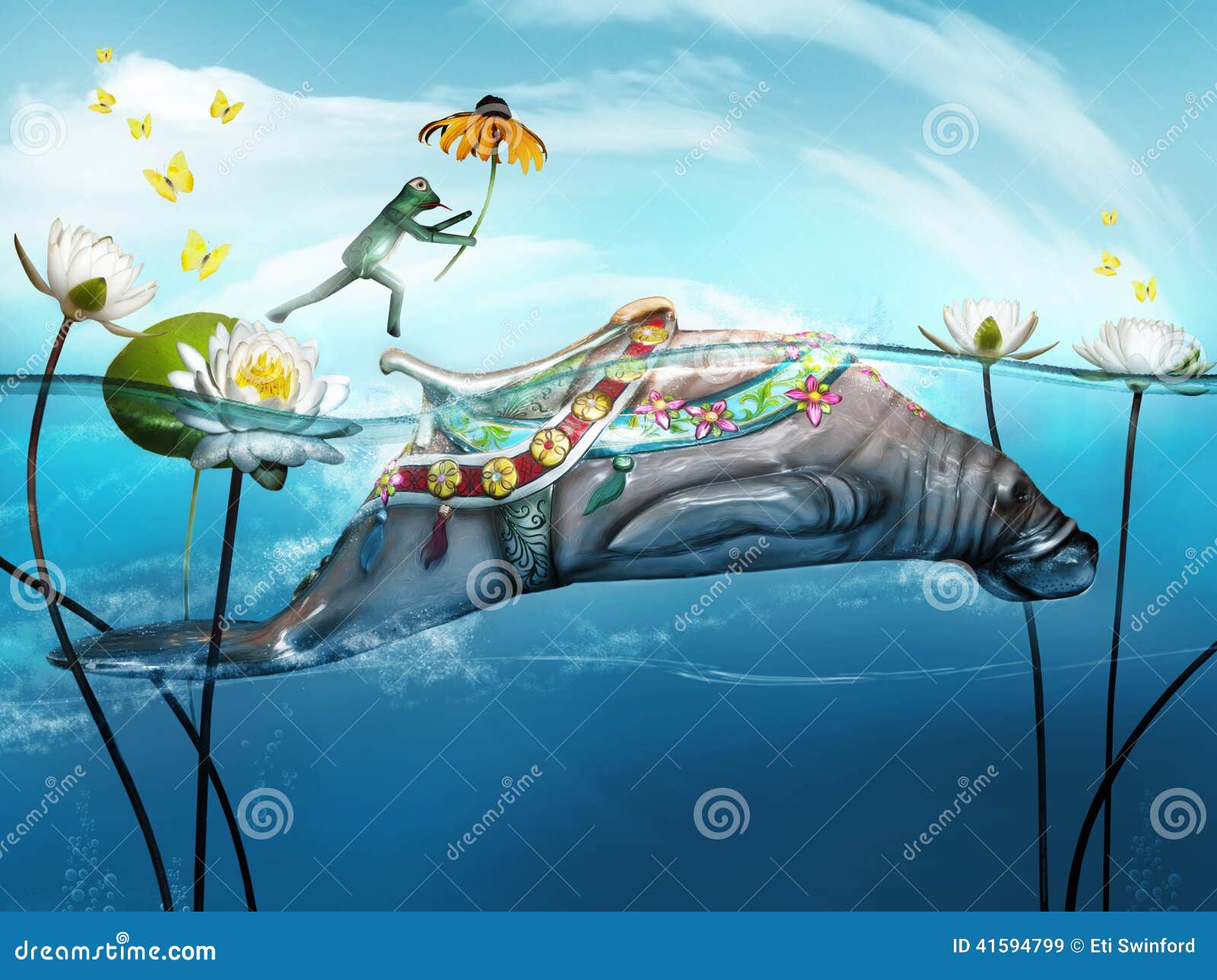 La Rana Che Salta Sul Manatee Illustrazione di Stock - Illustrazione di ...