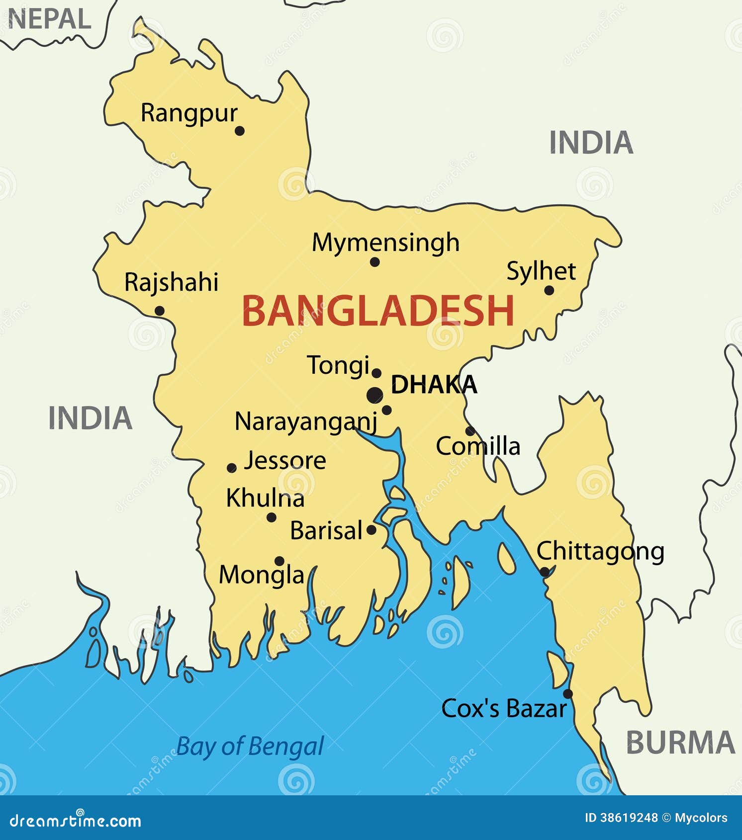La República Popular De Bangladesh - Mapa Ilustración del Vector - Ilustración de inglés, dacca ...