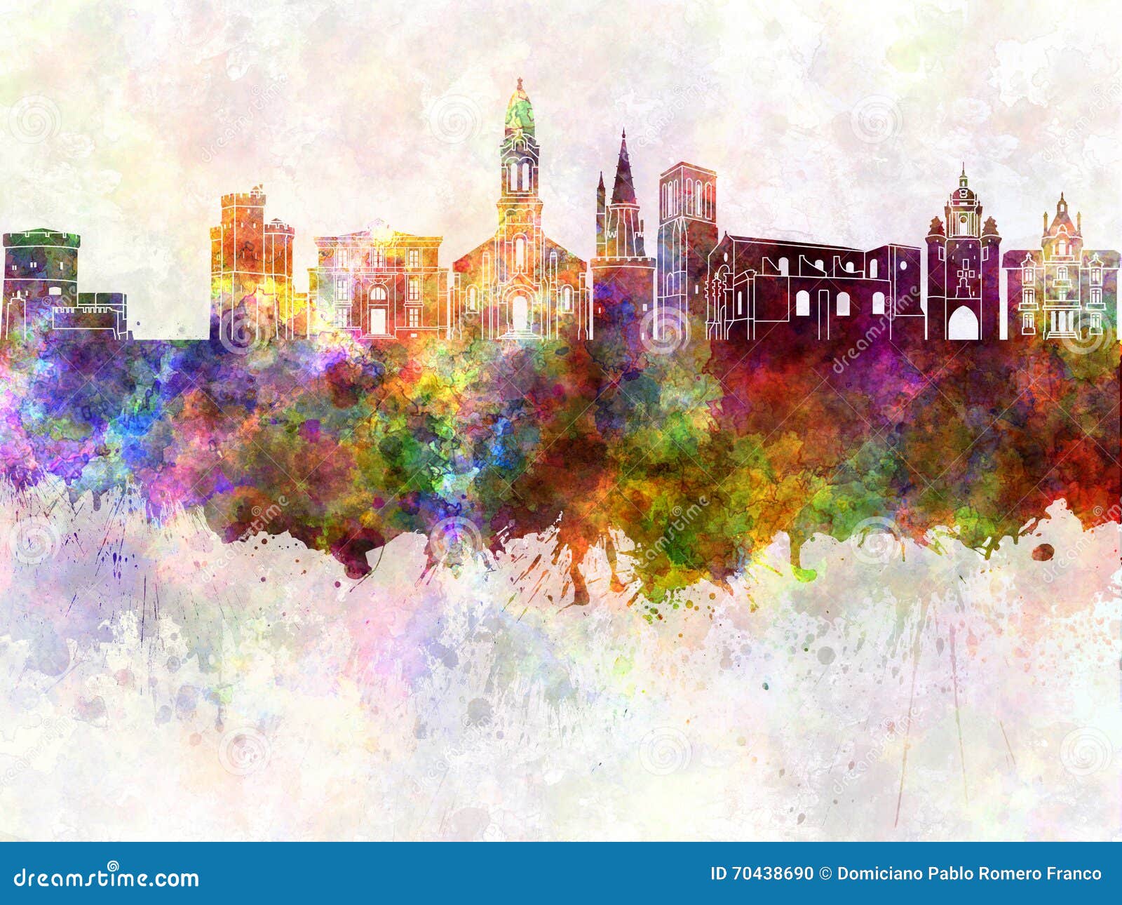 La Rochelle Skyline in Watercolor Stock Illustration - Illustration of ...