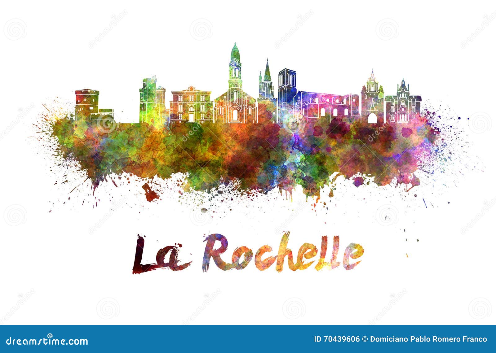 La Rochelle Skyline in Watercolor Stock Illustration - Illustration of ...