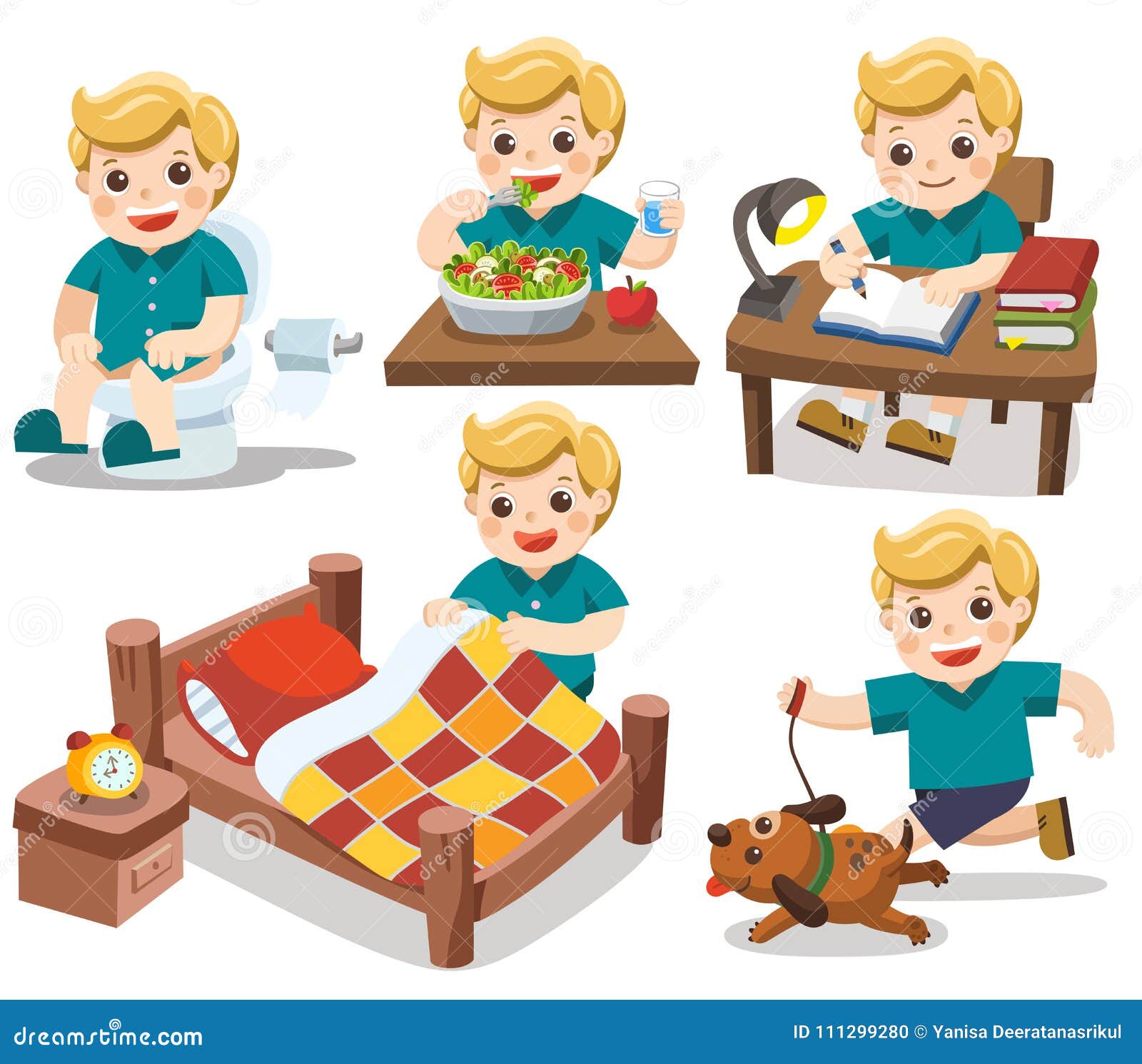 La Routine Quotidienne D'un Garçon Mignon Illustration de Vecteur ...