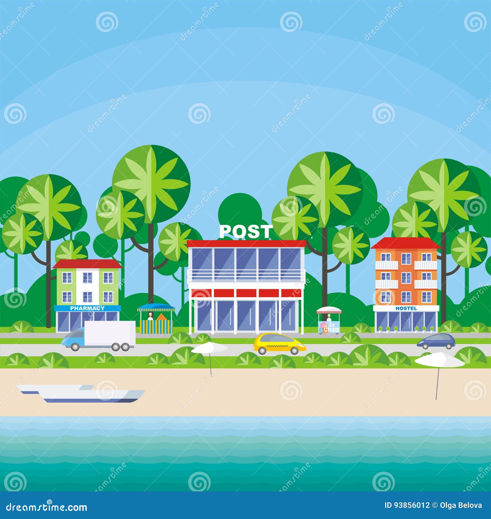 La rue de bord de la mer illustration de vecteur. Illustration du taxi ...