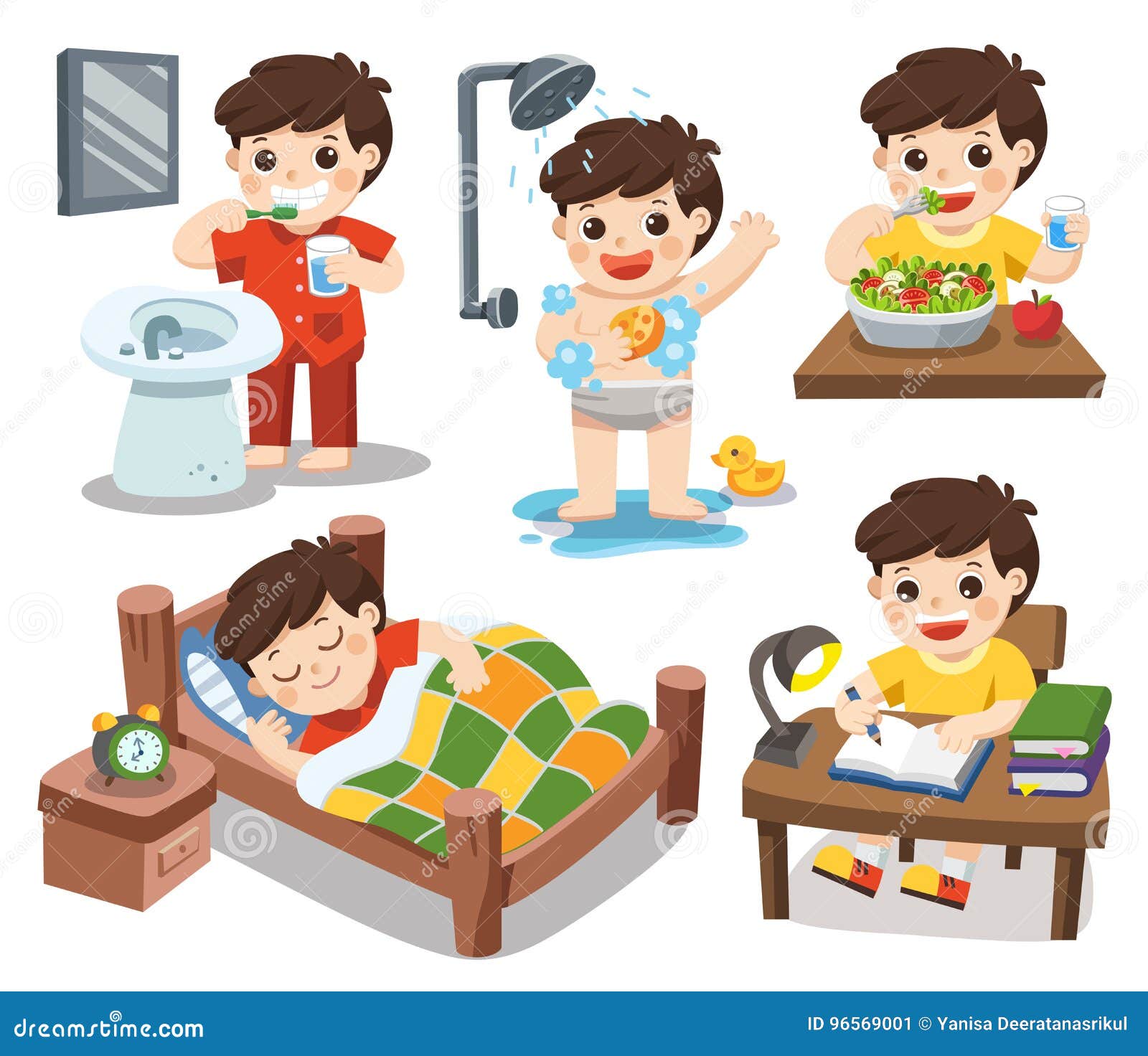 La Rutina Diaria De Un Muchacho Lindo En Un Fondo Blanco Ilustración ... La Rutina Diaria De Un Muchacho Lindo En Un Fondo Blanco Ilustración ...