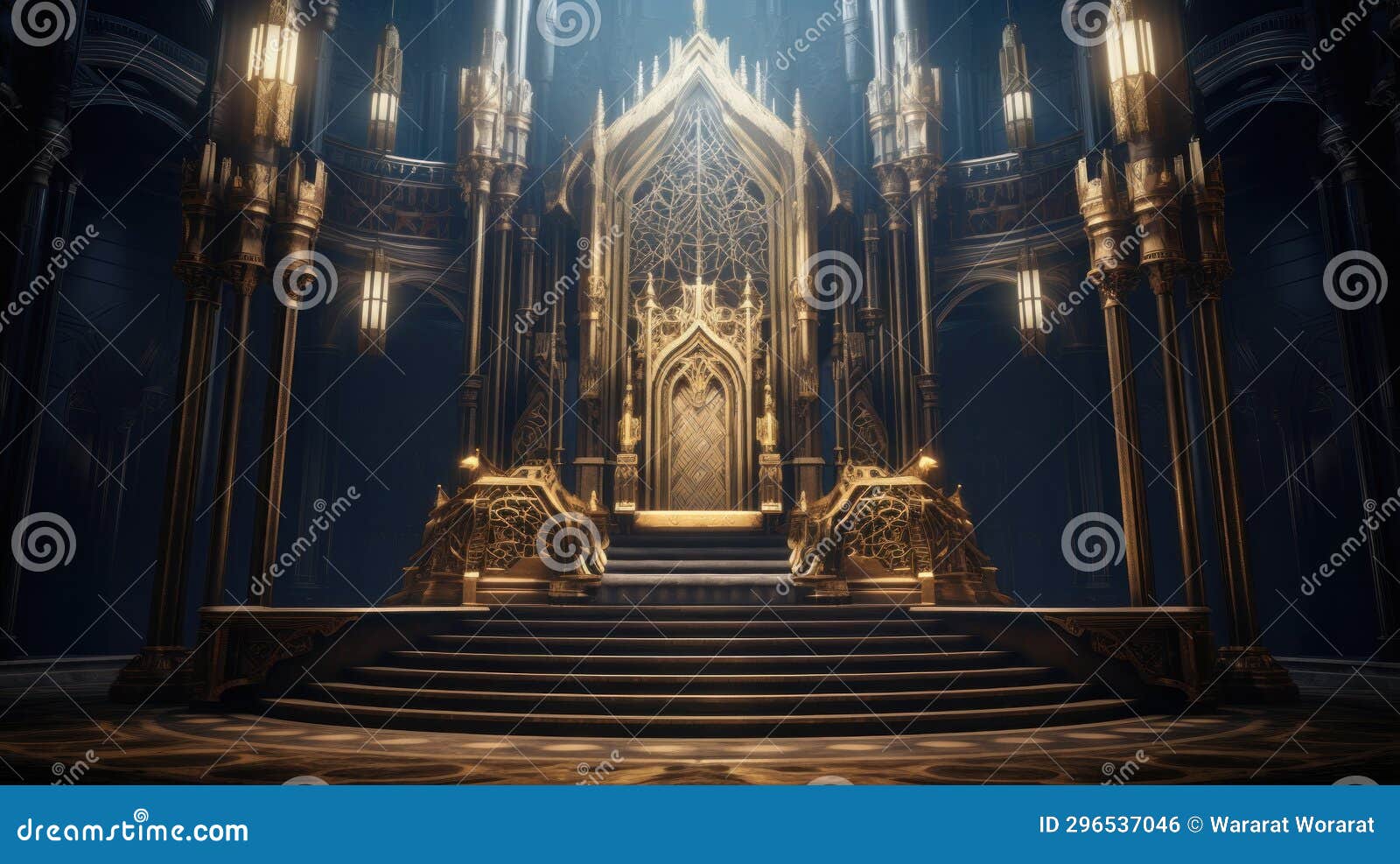 La Sala De Trono Con Una Silla De Oro Stock de ilustración ...