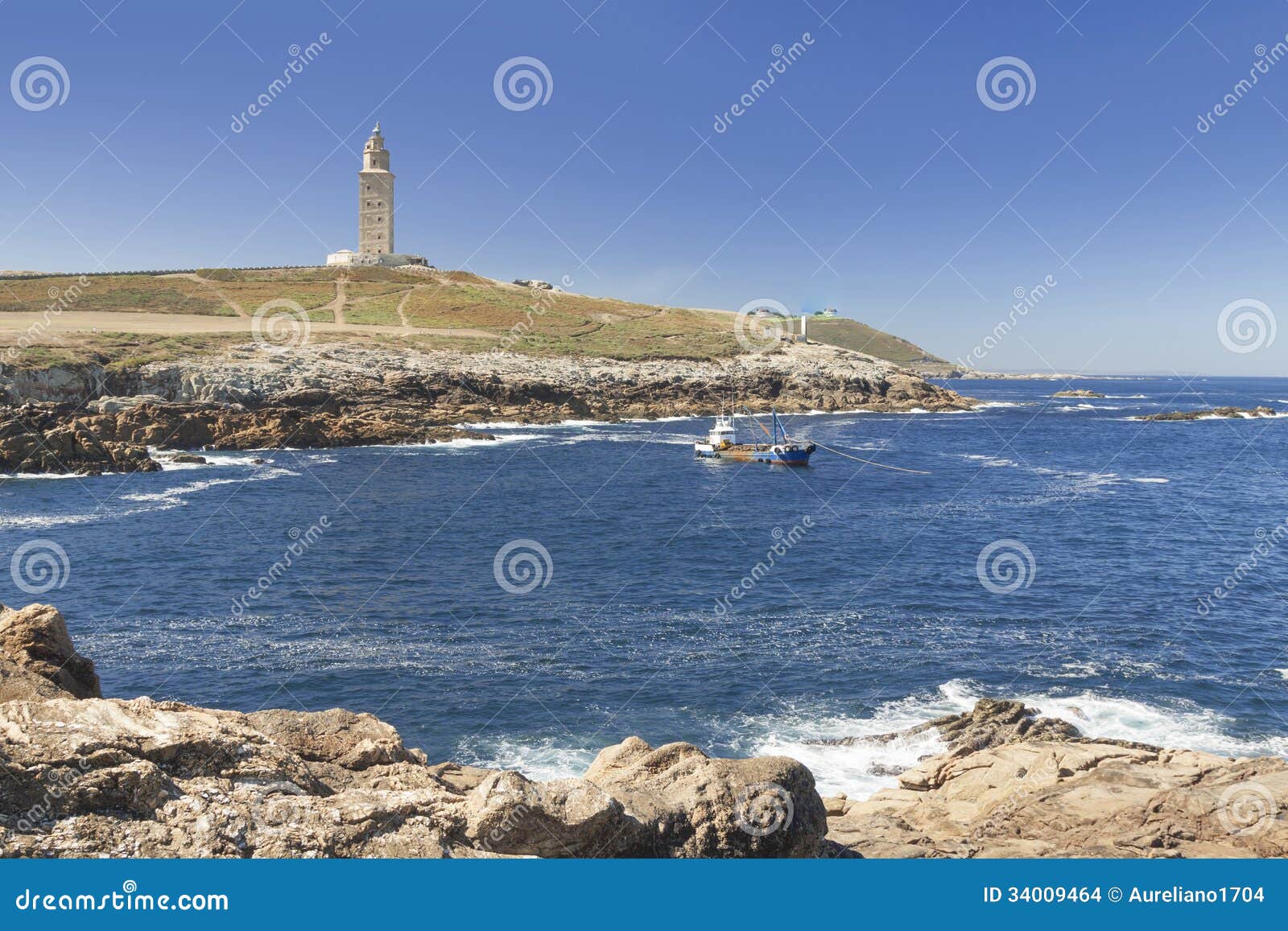 La Spagna, Galizia, Un Coruna, Hercules Tower Lighthouse Fotografia ...